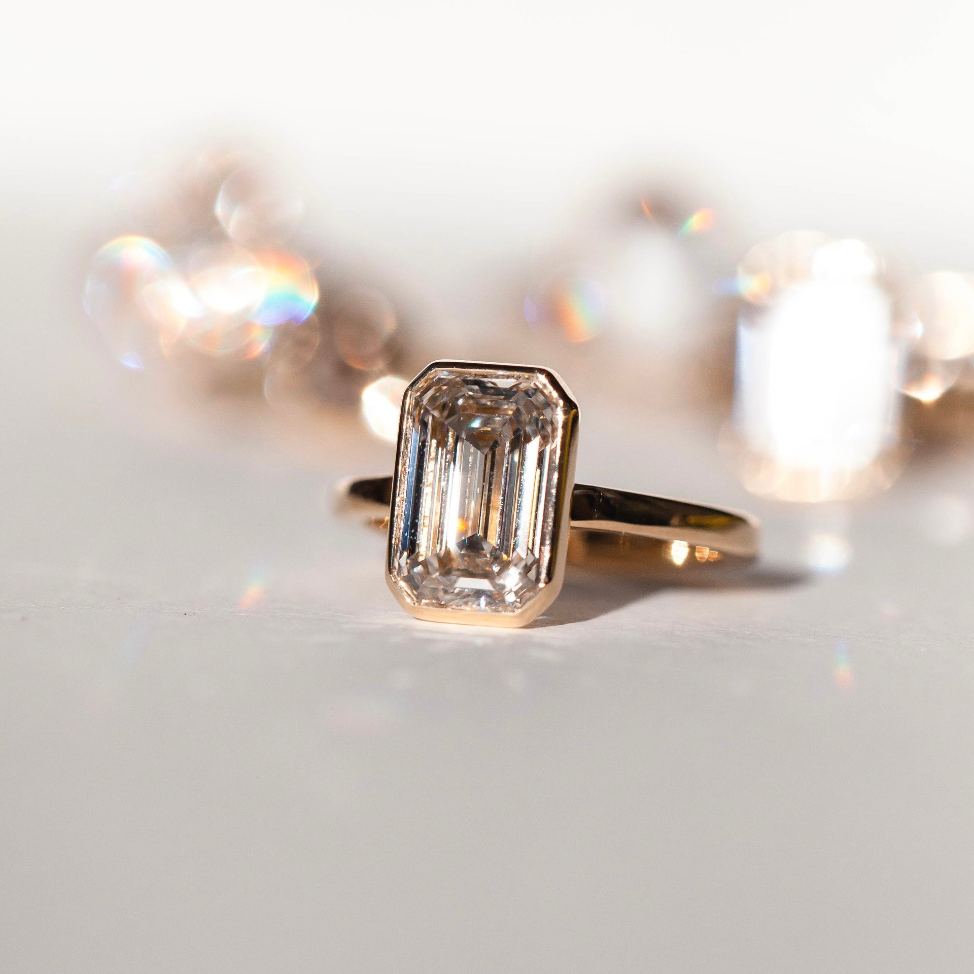 3 Carat Bezel Set Emerald Cut Diamond Ring – Luz Made Jewelry